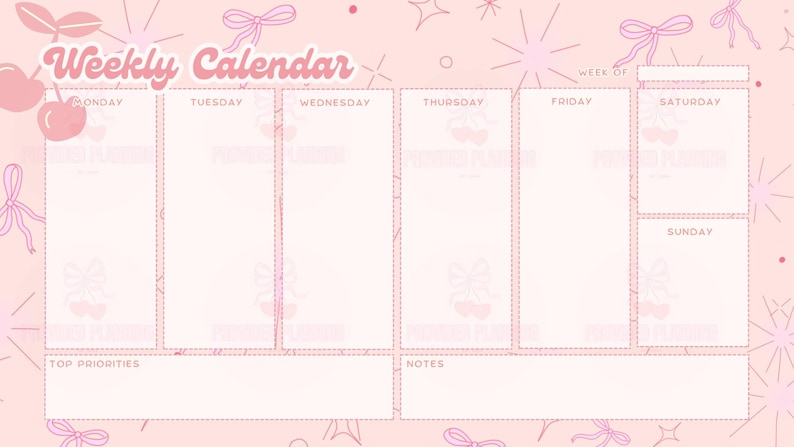 Aesthetic Pink Weekly Planner | Digital Weekly Calendar Template | Cute ...