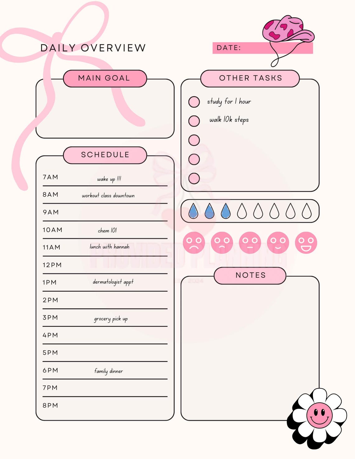 Cute Aesthetic Daily Planner | Digital and Printable Planner | Hourly ...
