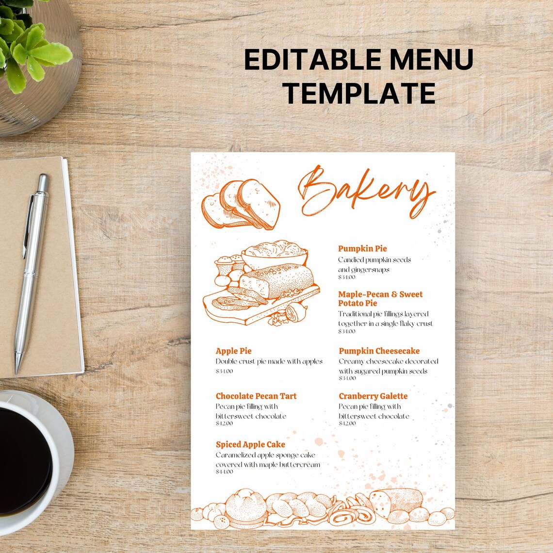 Hand-drawn Bakery Menu Template | Customisable Canva Template for Cafes ...