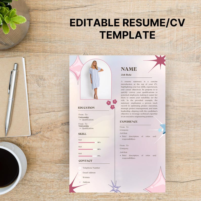 Modèle de CV pastel modifiable | CV en toile douce et élégante | Design de CV féminin ...
