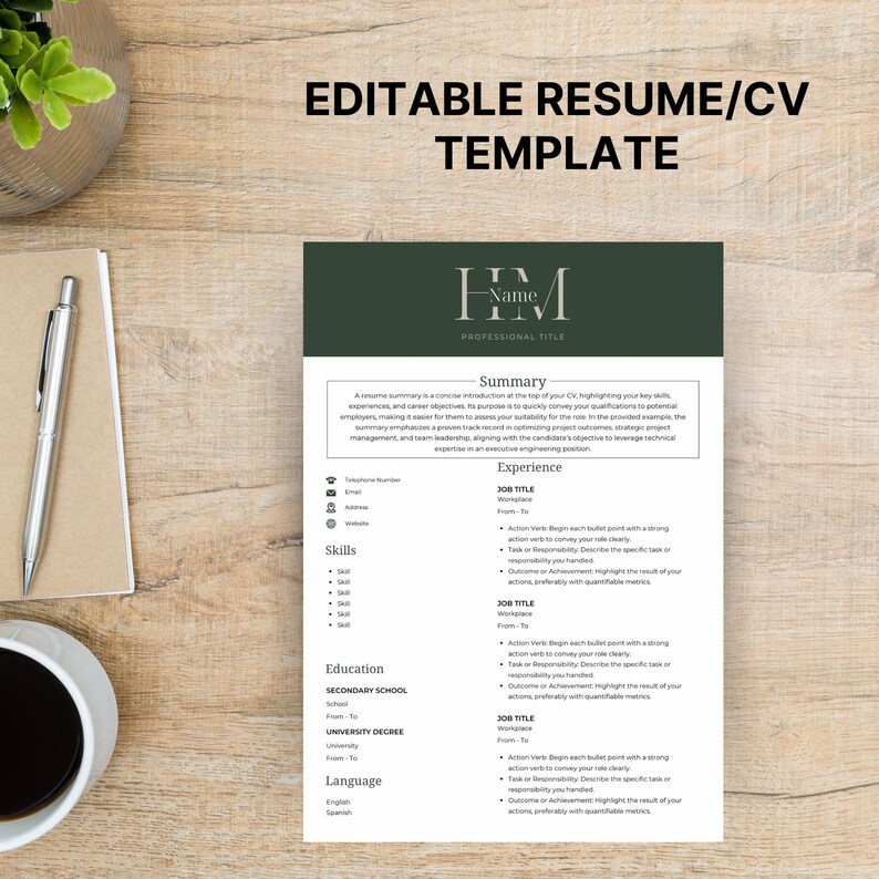 Editable CV Template: Professional Resume Design (canva Download) - Etsy