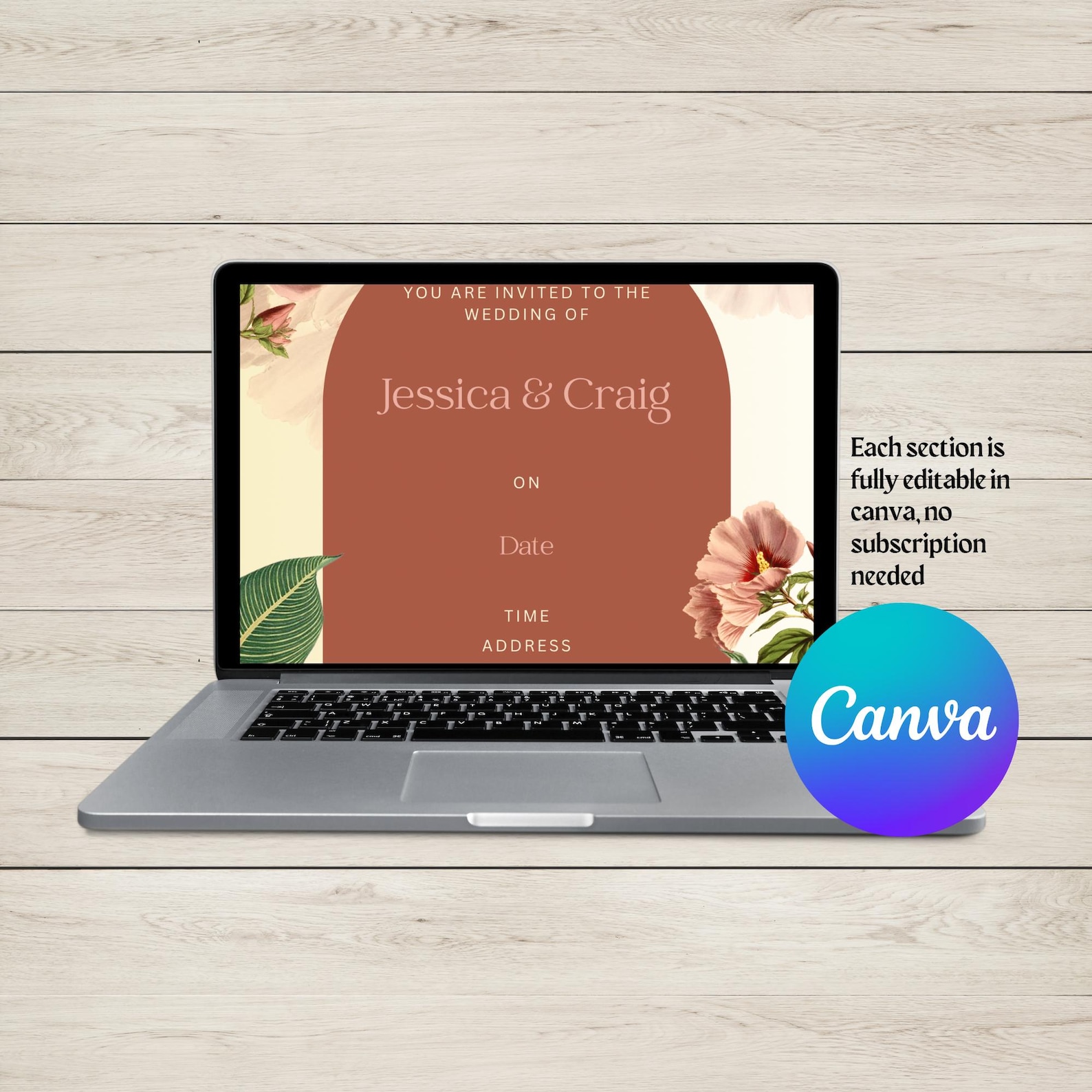 Rustic Floral Wedding Invitation | Canva Template | Printable Custom ...