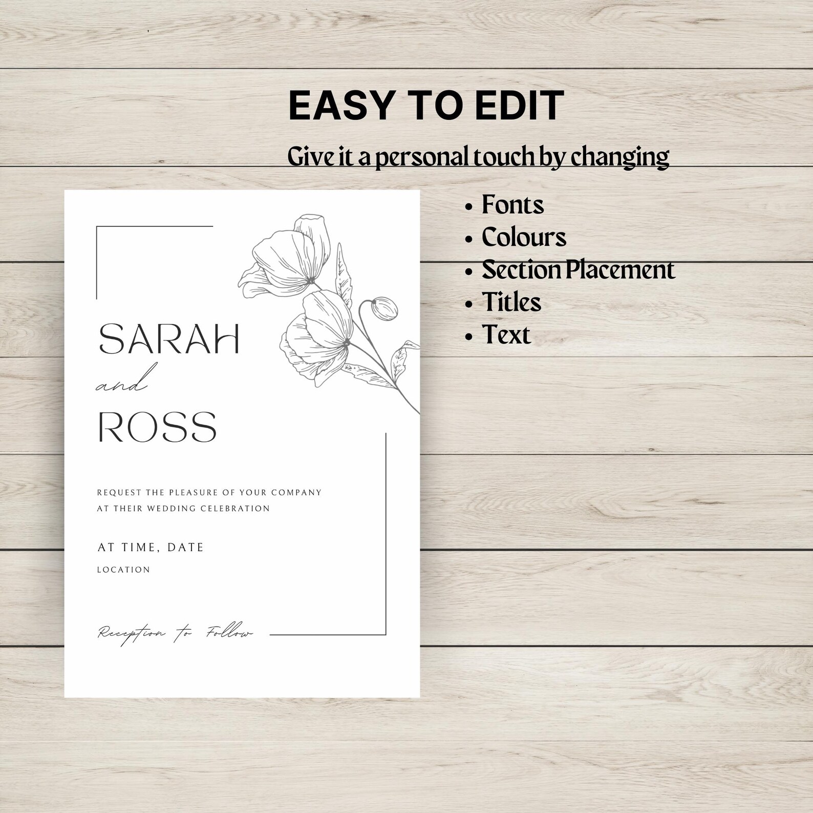 Elegant Minimalist Wedding Invitation | Customisable Canva Template ...