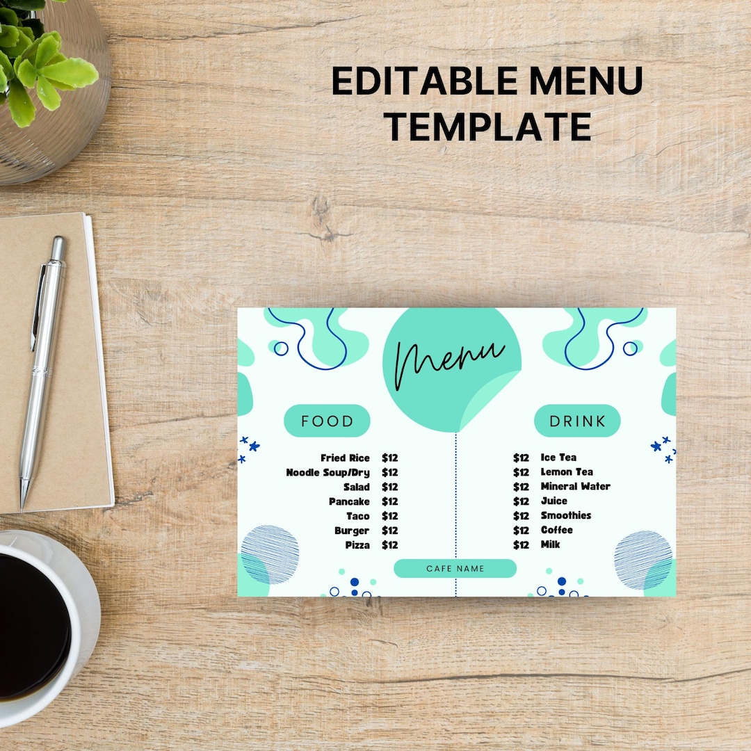Modern Cafe Menu Template | Colourful Canva Menu Design | Editable Food ...