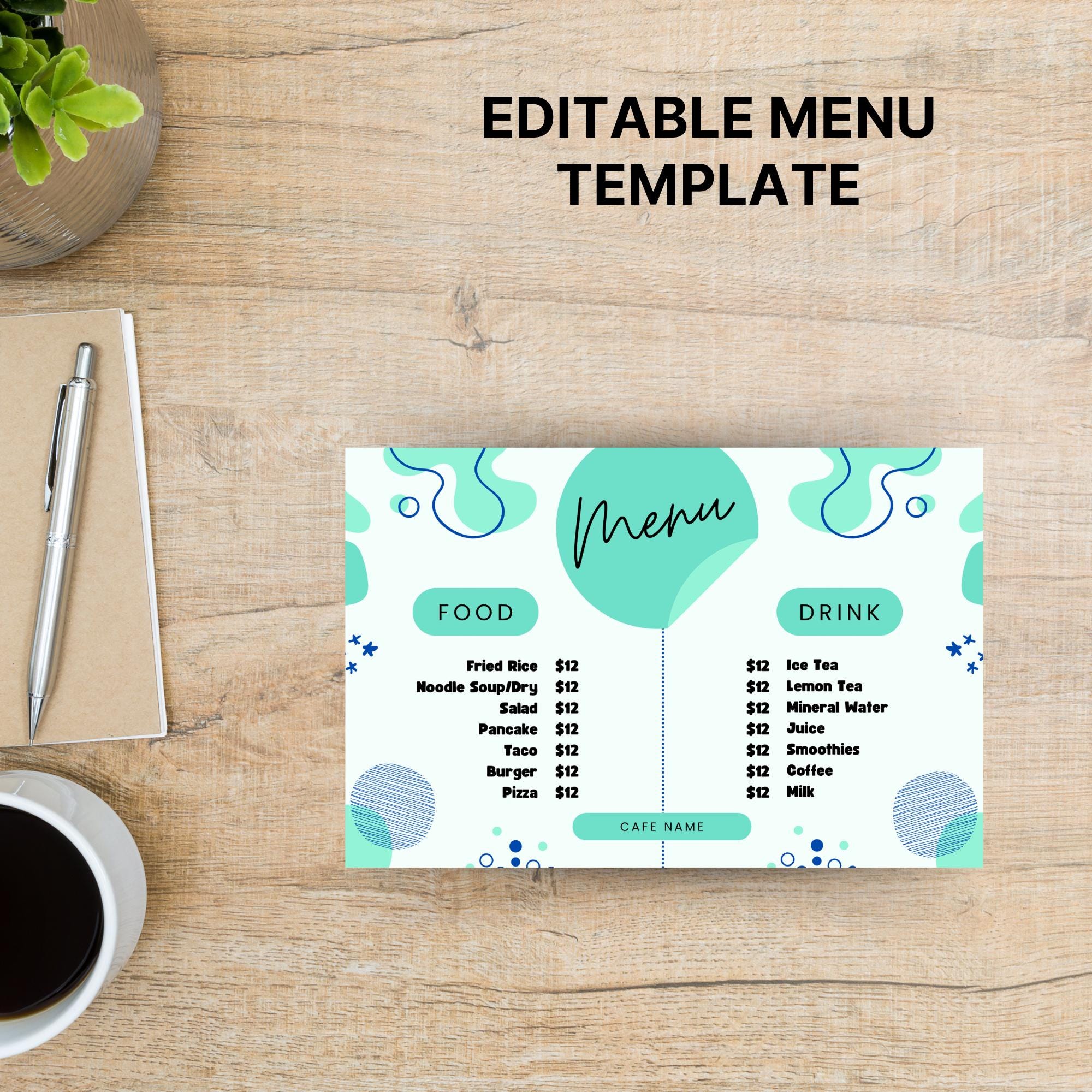 Colorful Cafe Menu Template: Editable Canva Design (digital Download ...