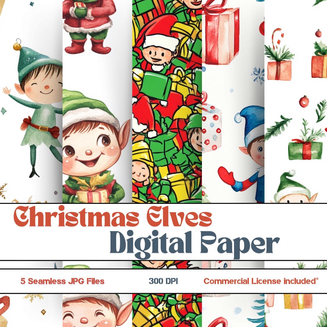 Watercolour Christmas Elves Digital Paper, Red and Green Santa Elf ...