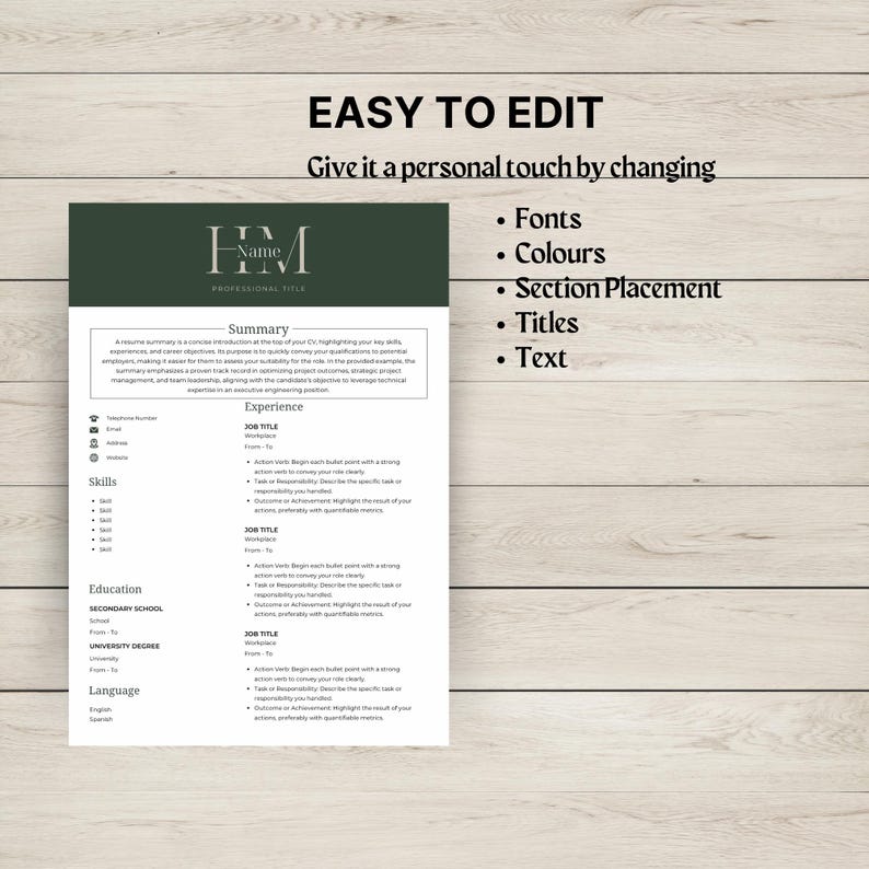 Editable CV Template: Professional Resume Design (canva Download) - Etsy