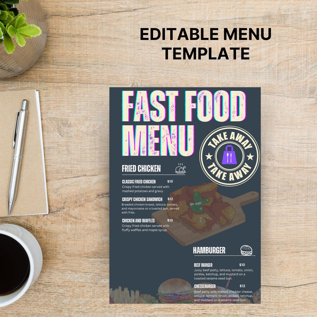 Retro Fast Food Menu Template | Editable Canva Takeaway Menu ...