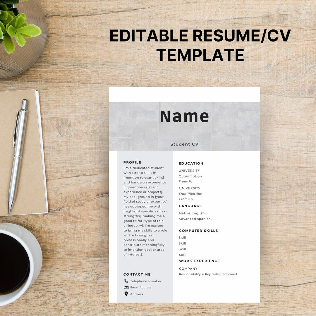 Student CV Template | Simple & Modern Canva Resume | Editable ...