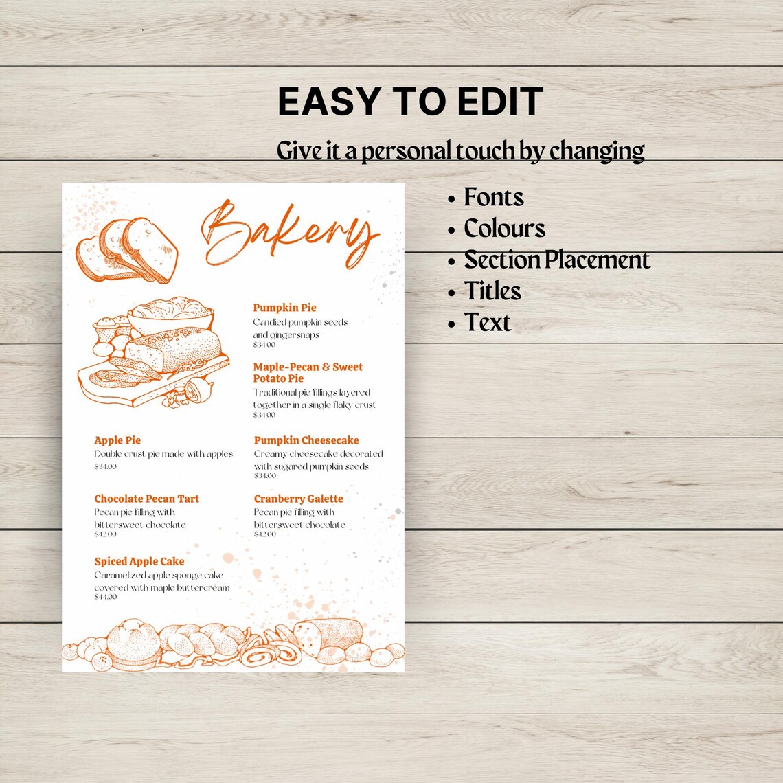 Hand-drawn Bakery Menu Template | Customisable Canva Template for Cafes ...