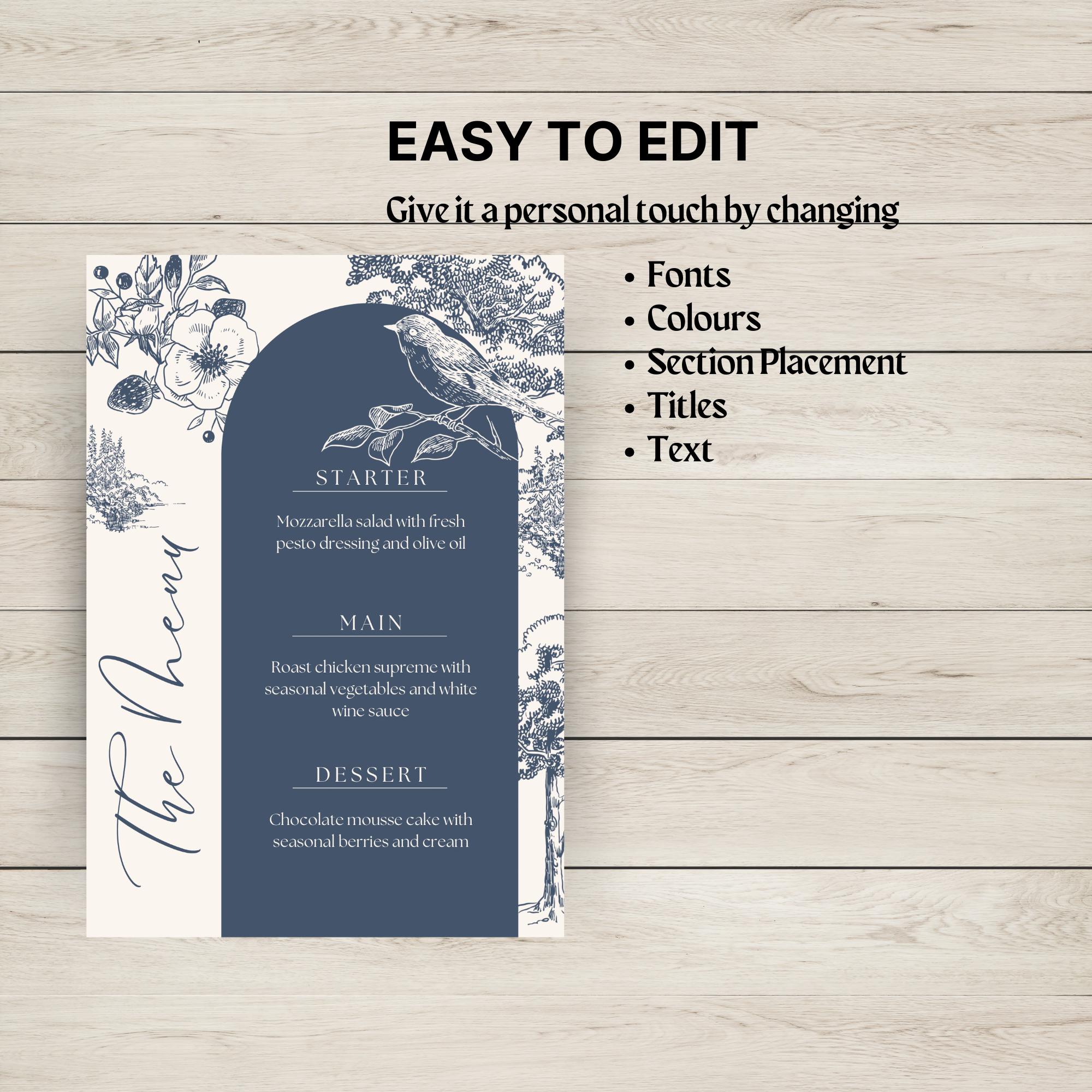 Vintage Botanical Menu Template | Elegant Canva Event Menu ...