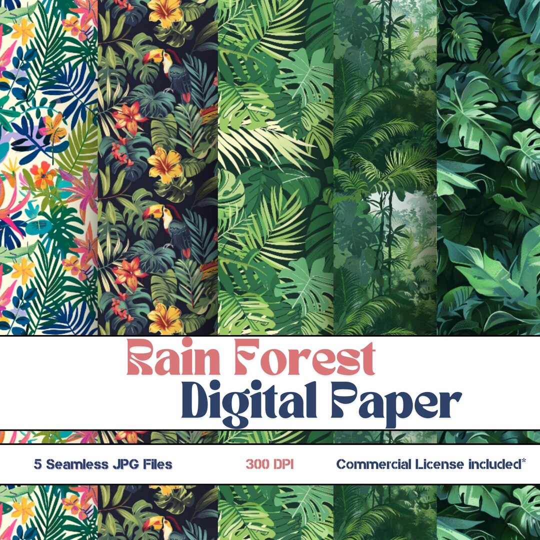 Rain Forest Digital Paper, Tropical Digital Paper, Jungle Paper, Jungle ...