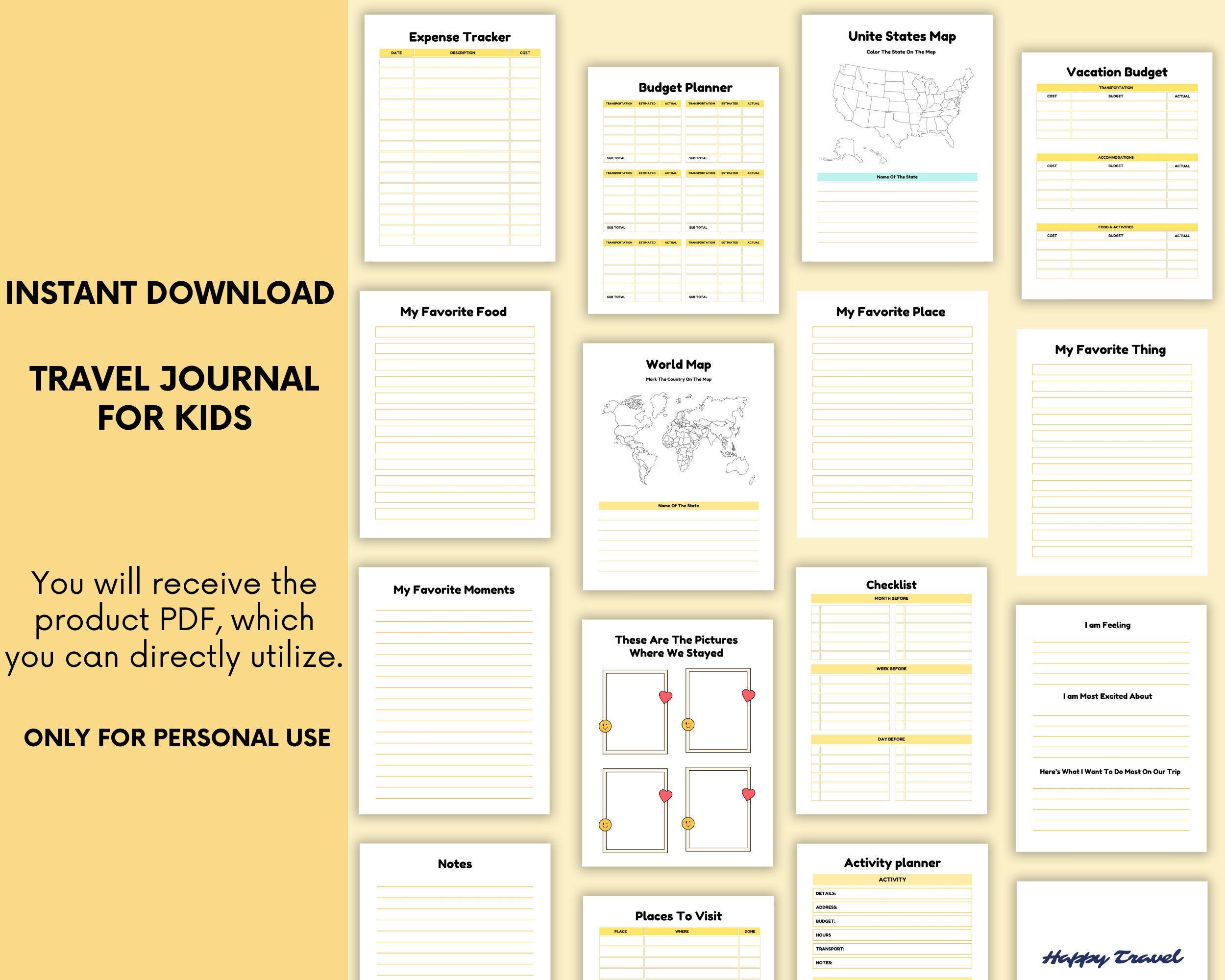Kids Travel Journal: Printable Adventure Diary With Packing List ...