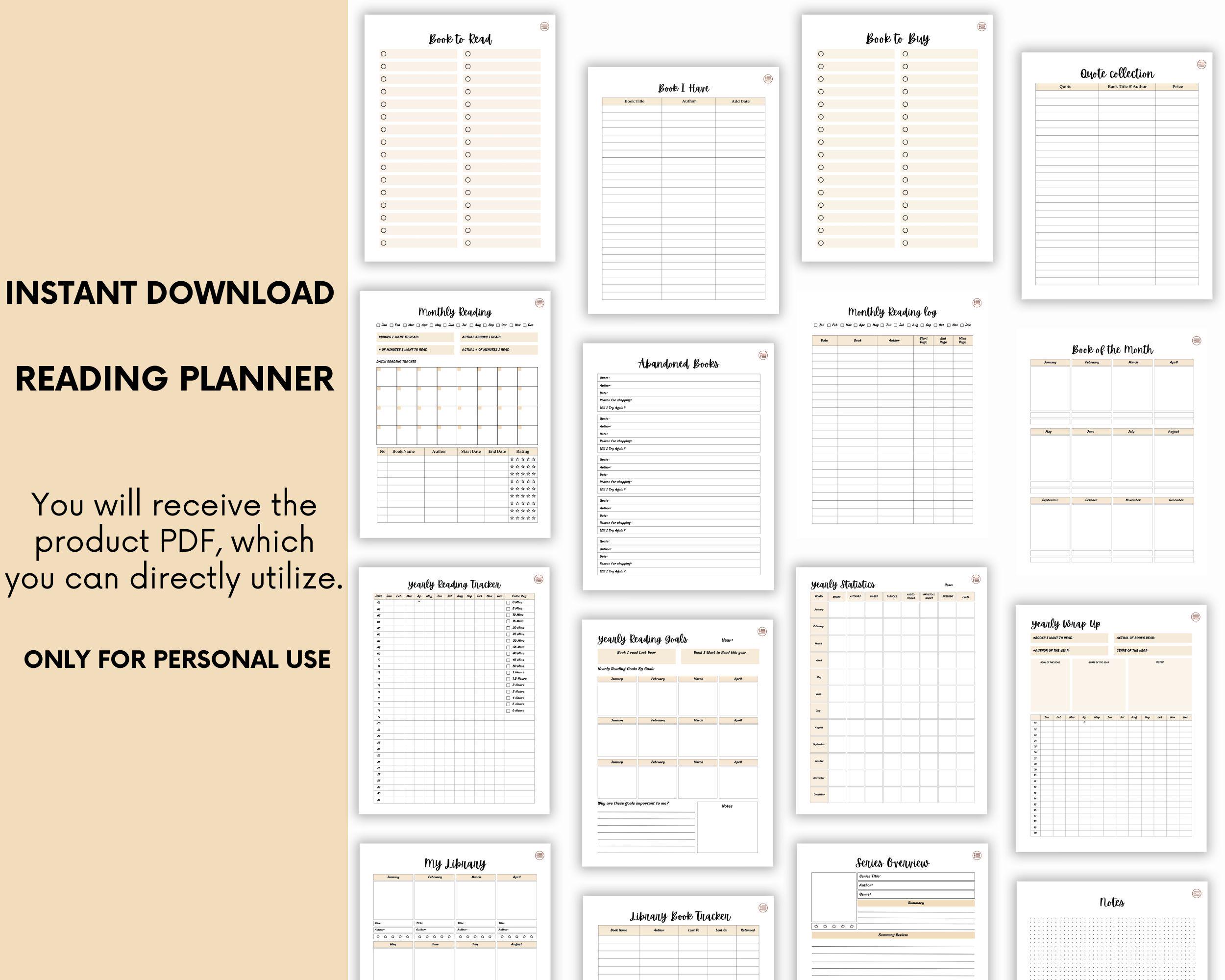 Printable Reading Planner: Book Tracker & Reading Log (instant Download ...
