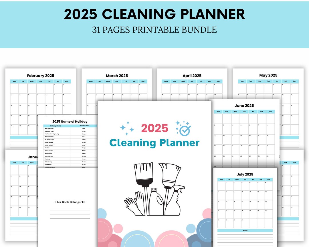 2025 Cleaning Planner- Cleaning Schedule - Cleaning Checklist - Habit ...