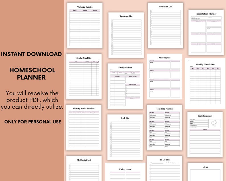 Printable Homeschool Planner: Student Journal & Schedule (instant ...