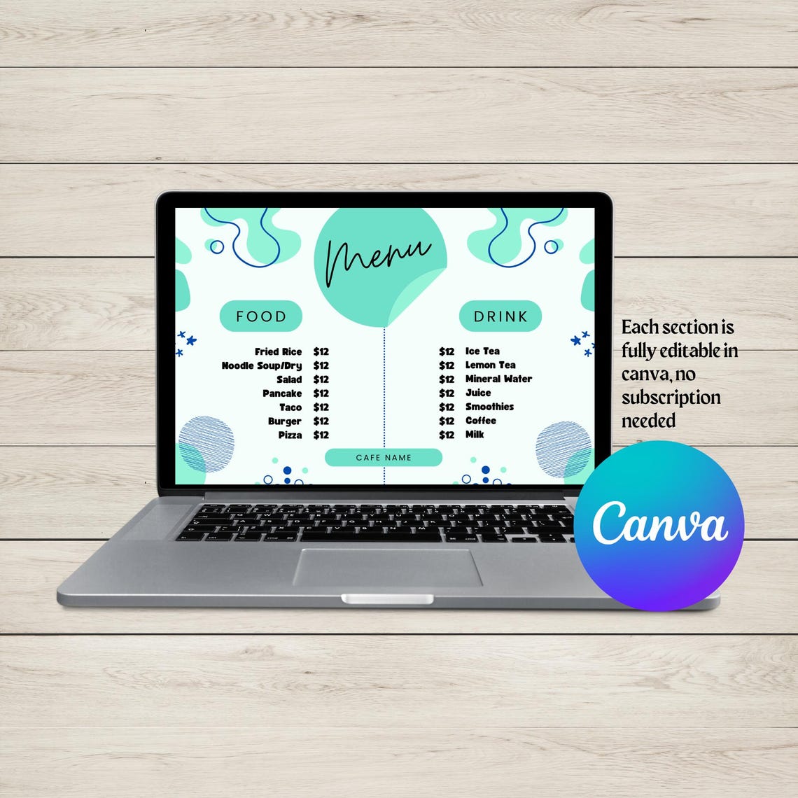 Colorful Cafe Menu Template: Editable Canva Design (digital Download ...