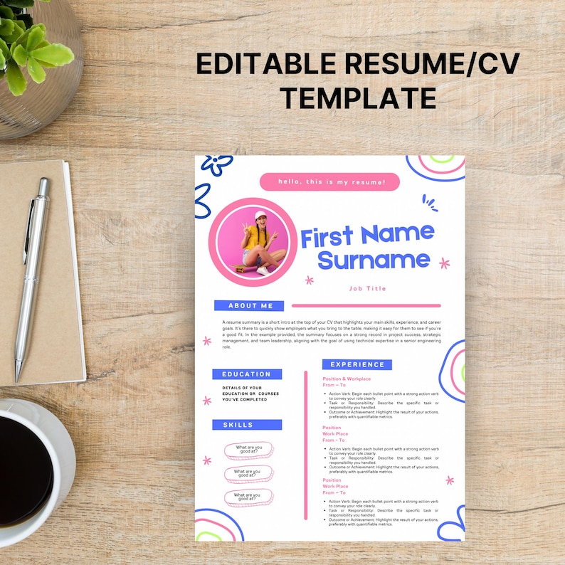 Playful Colorful CV Template: Fun Student Resume (canva Editable ...