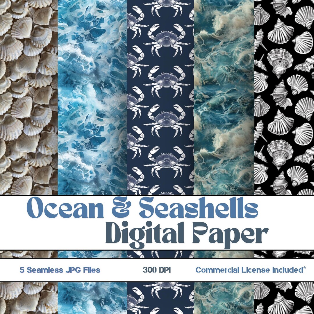 Ocean and Seashells Digital Paper, Natural Junk Journal Kit, Scrapbook ...