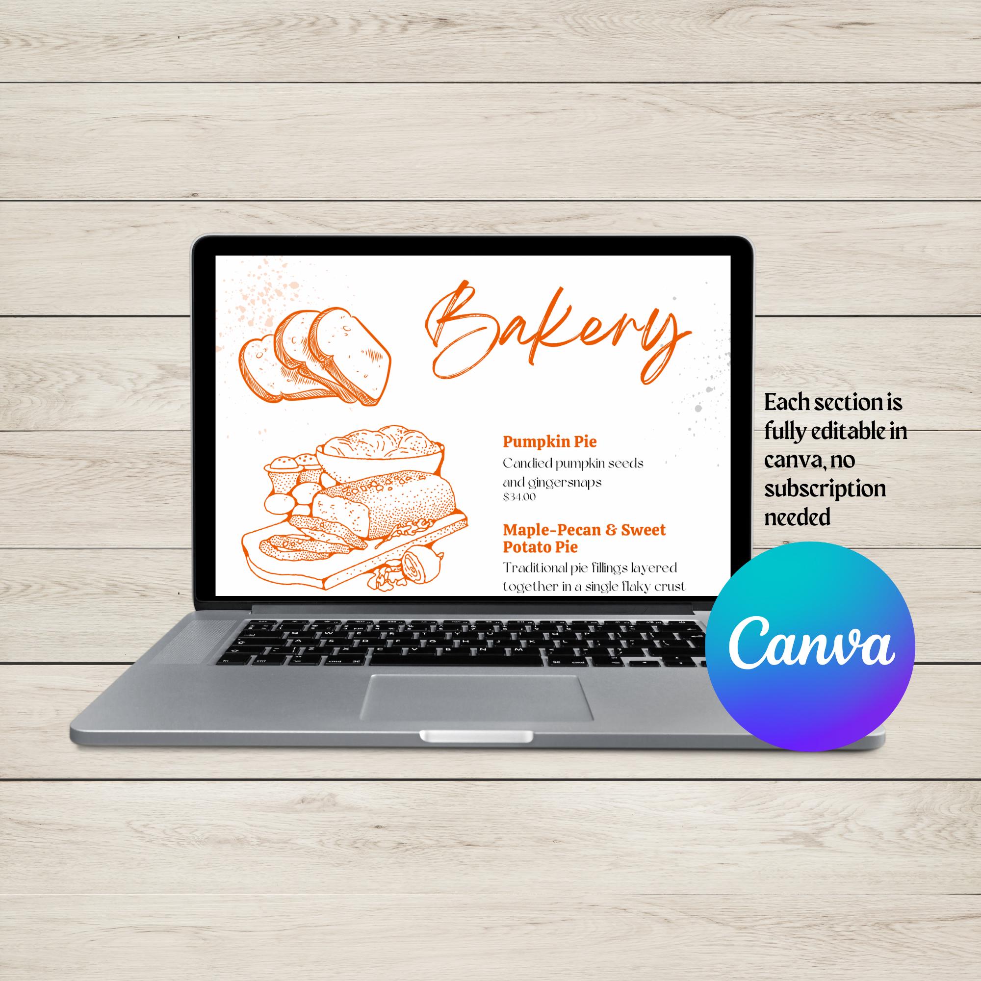 Hand-drawn Bakery Menu Template | Customisable Canva Template for Cafes ...