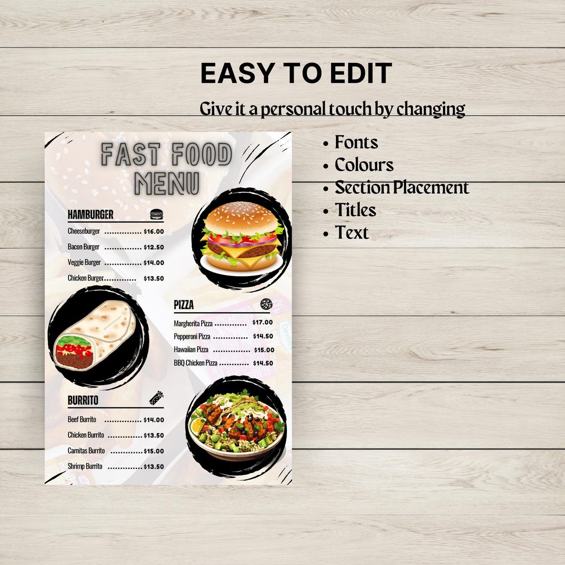 Fast Food Menu Template | Bold and Fun Canva Menu Design | Editable ...
