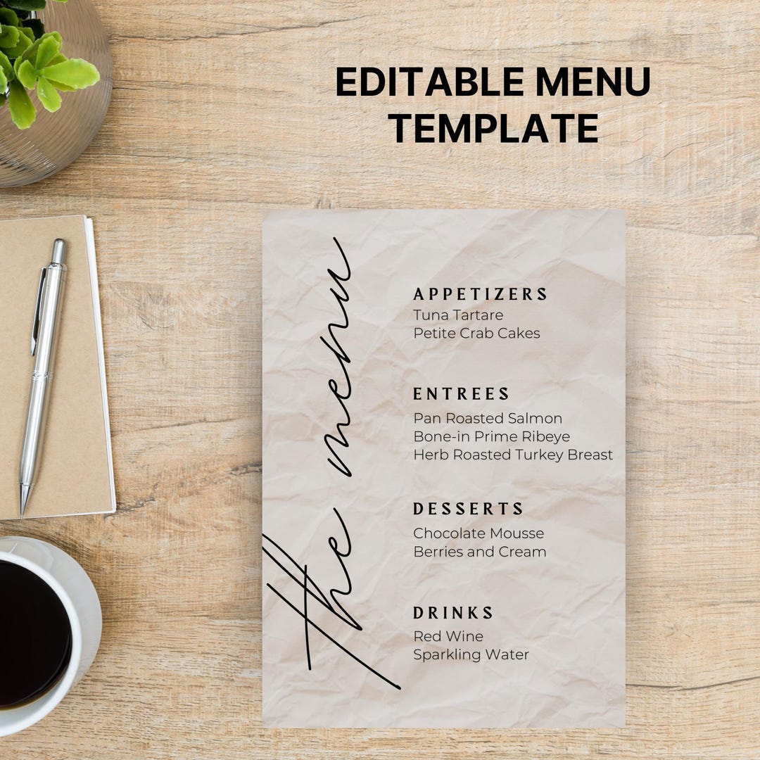 Minimalist Textured Menu Template: Elegant Wedding & Events Canva ...
