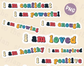 Huge 24 Affirmation Printable Sticker Bundle, Cute PNG Digital Stickers ...