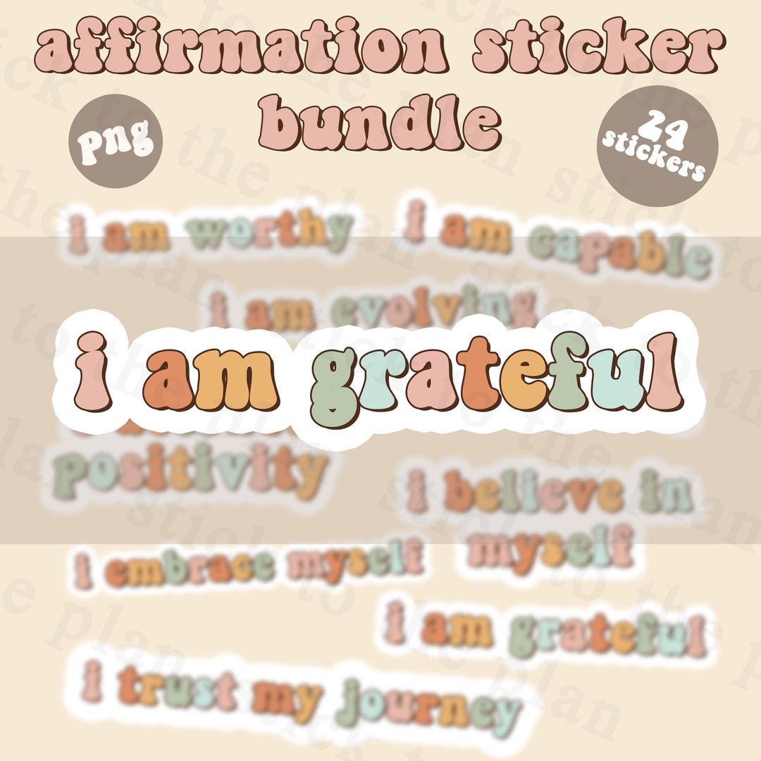 Huge 24 Affirmation Printable Sticker Bundle, Cute PNG Digital Stickers ...