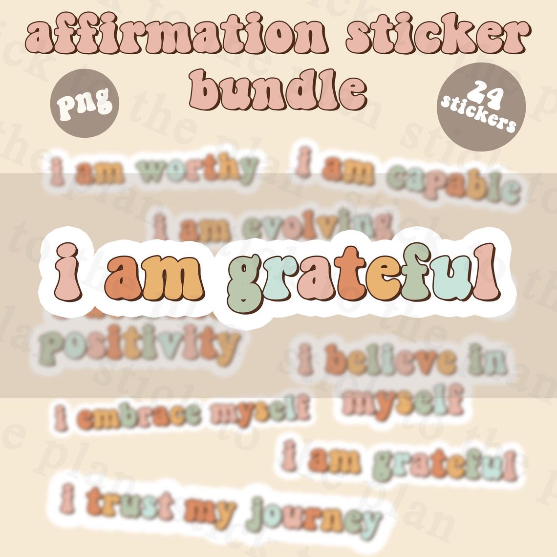 Huge 24 Affirmation Printable Sticker Bundle, Cute PNG Digital Stickers ...