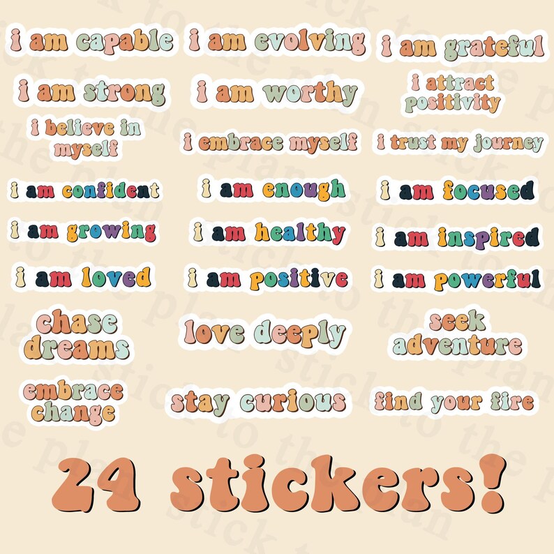 Huge 24 Affirmation Printable Sticker Bundle, Cute PNG Digital Stickers ...