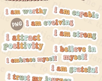 Huge 24 Affirmation Printable Sticker Bundle, Cute PNG Digital Stickers ...