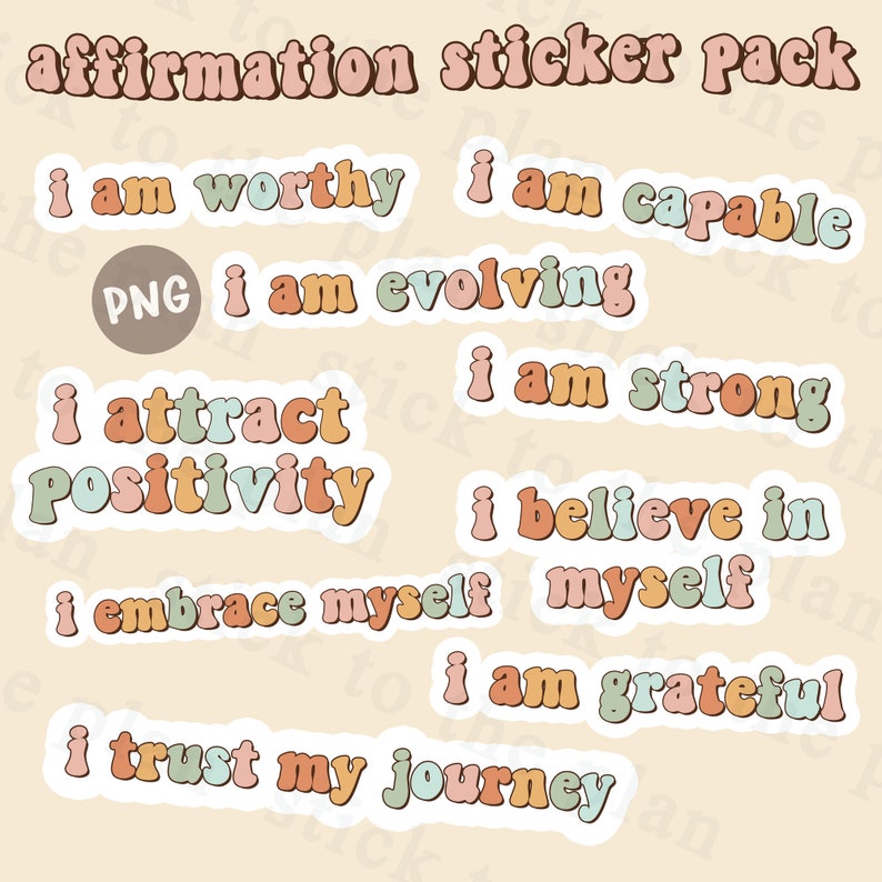 Affirmation Printable Sticker Bundle, Cute PNG Digital Stickers ...