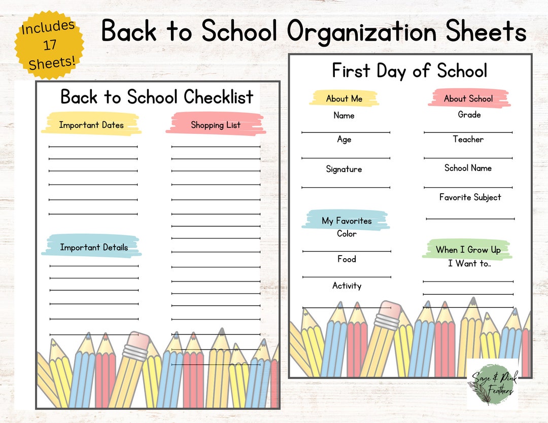 Back to School Organizer Printable Pack - 17 Sheet - Digital File - Etsy
