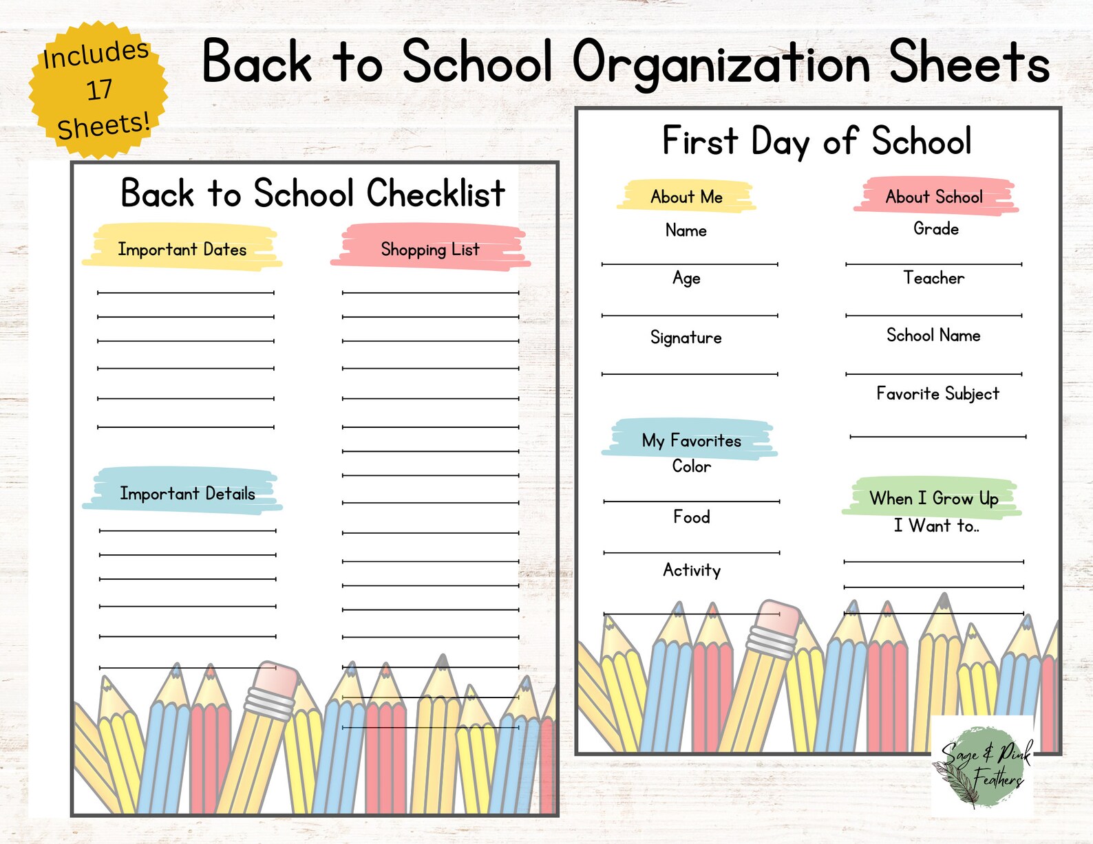 Back to School Organizer Printable Pack - 17 Sheet - Digital File - Etsy