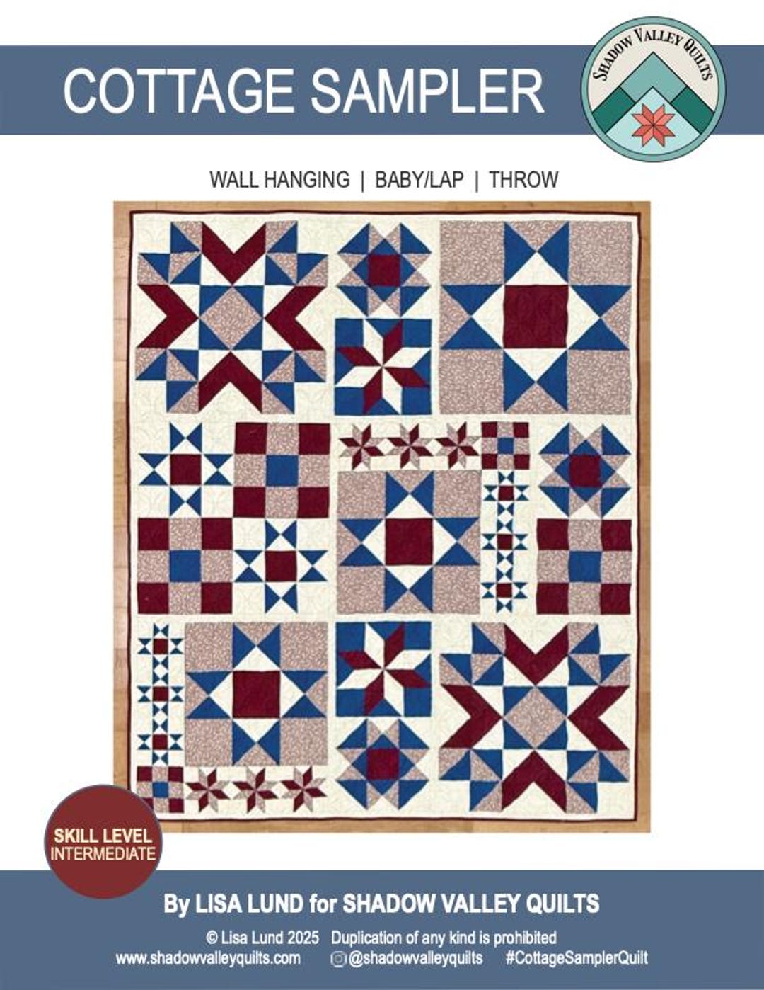 PDF Cottage Sampler Quilt Pattern - Wall Hanging, Baby/lap, and Throw ...