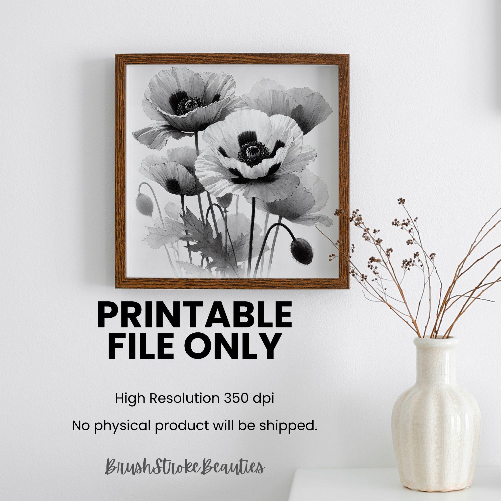 Printable, Poppies in Bloom, Black and White Poppies, Instant Download ...
