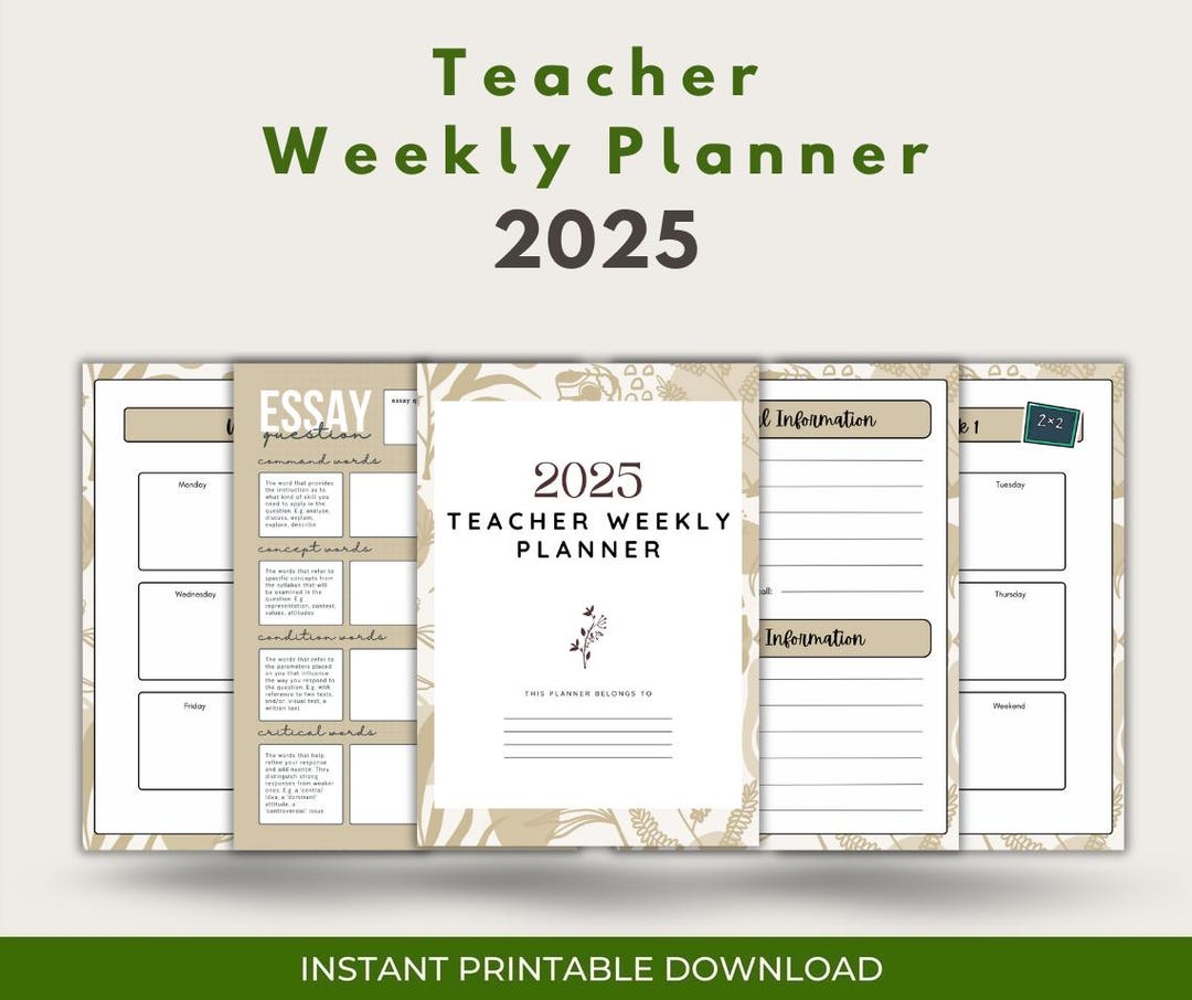 Teacher Weekly Planner 2025- Printable, Elegant & Organized - Etsy