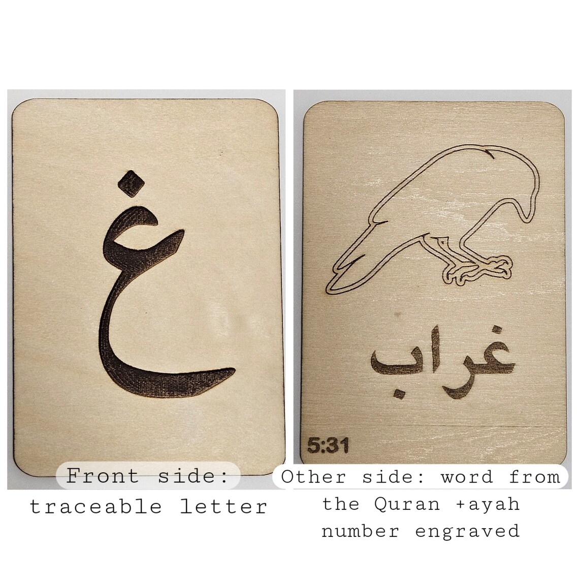 Arabic Alphabet Cards, Arabic Words From the Quran, Wooden Arabic ...