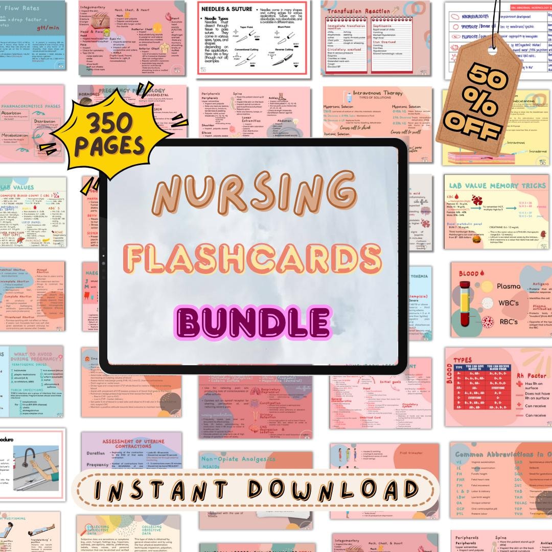 Nursing Flash Cards Bundle | Nursing Study Guide Bundle | Nursing ...