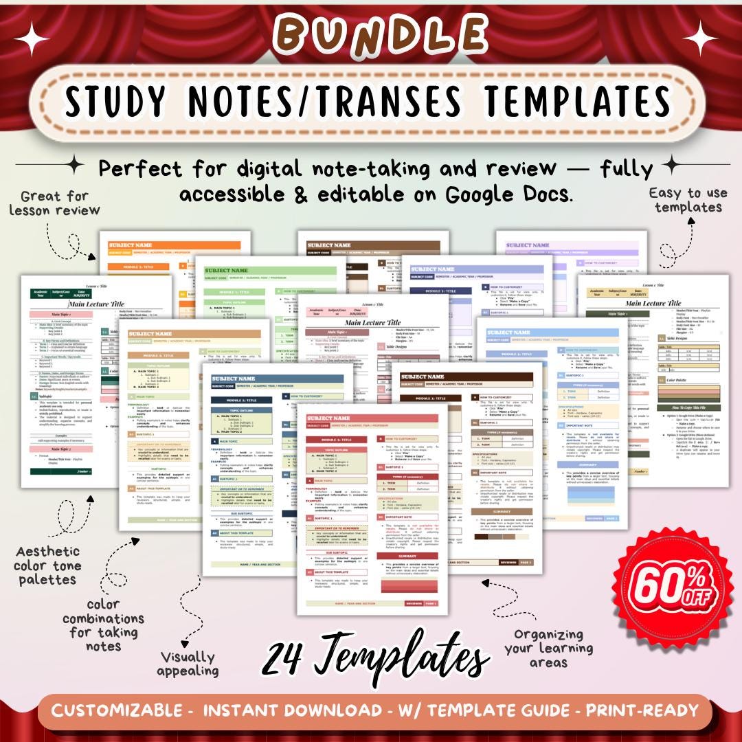 Study Notes Templates Bundle (24 Designs) | Editable Nursing & Student ...
