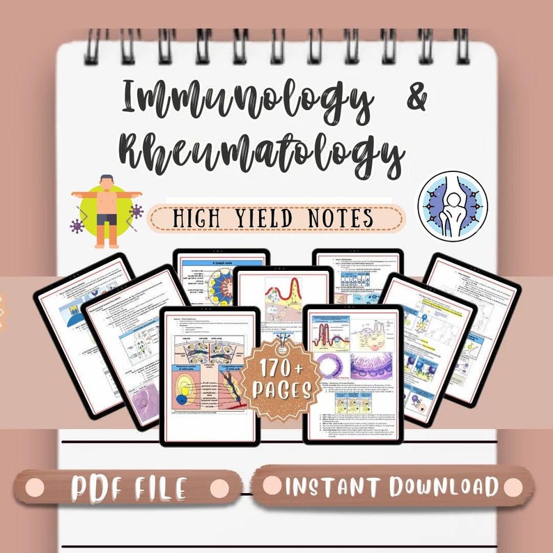 Immunology and Rheumatology High Yield Notes Digital Medical Study ...