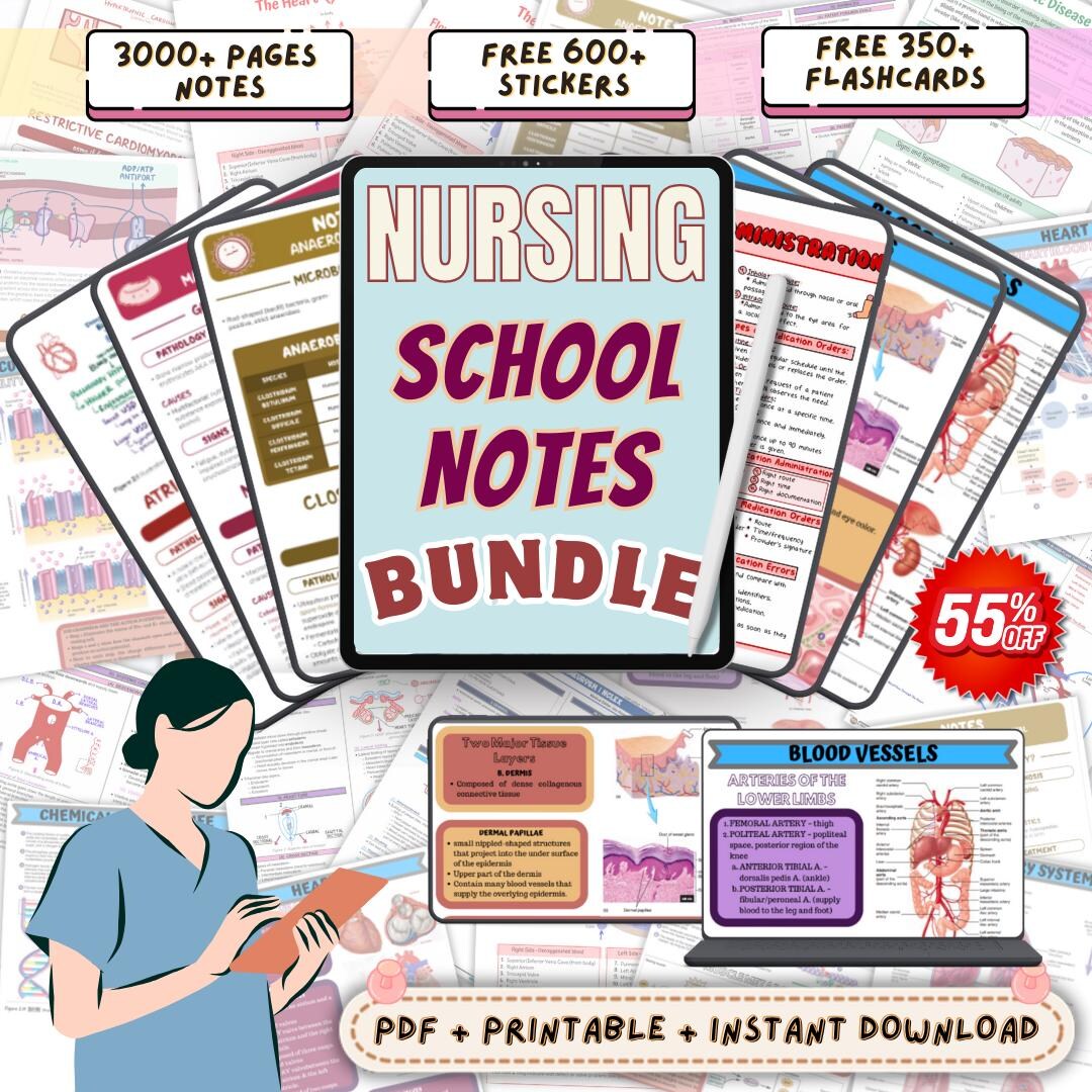 Nursing Study Notes Bundle | Nursing School Study Guide Pack | NCLEX ...