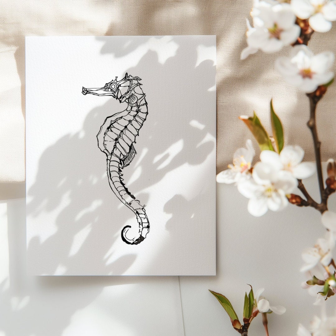 Line Drawing Seahorse _ Handmade/line Drawing/digital Download/art ...