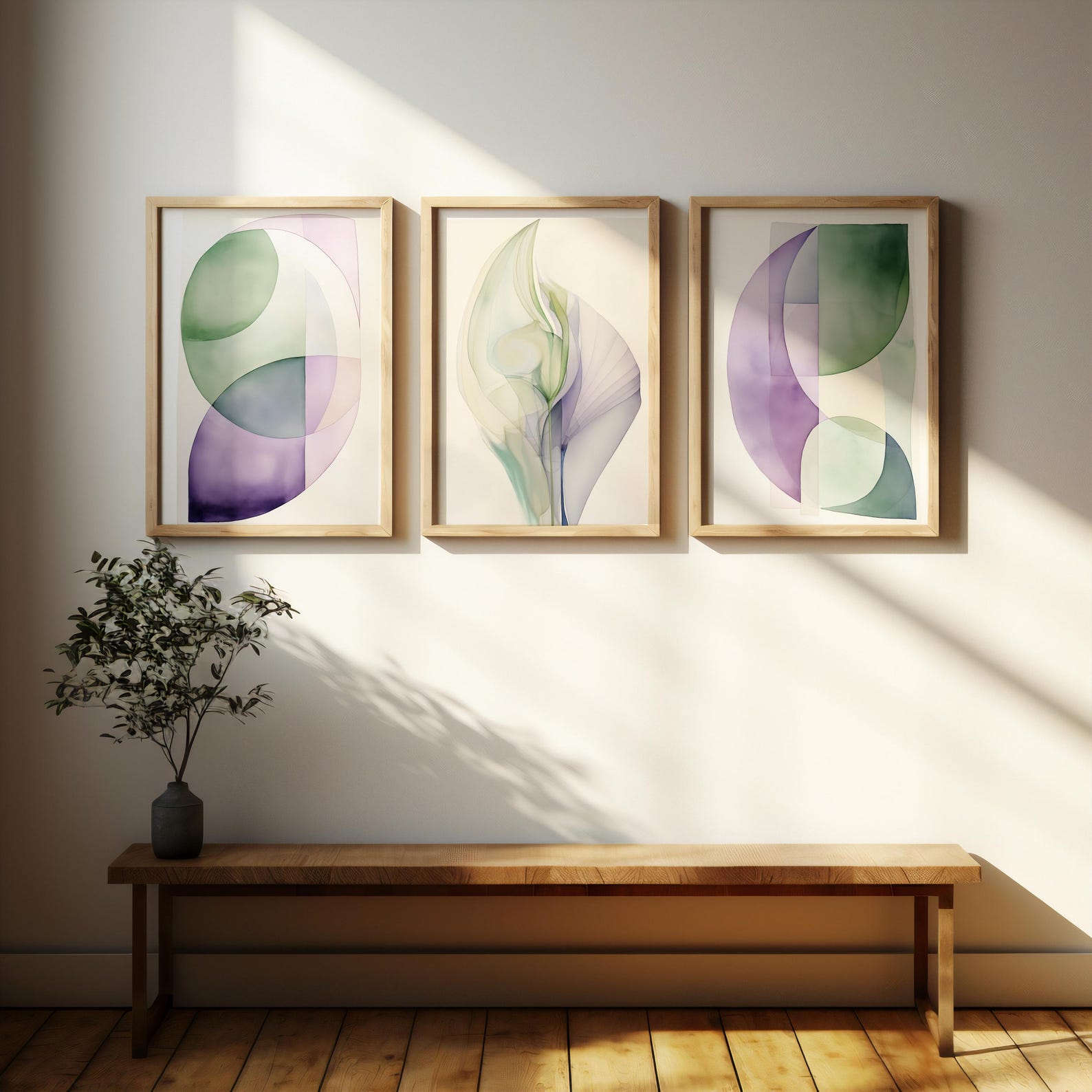 Set of 3 Prints- Abstract, Botanical, Lilly, Modern Wall Art, Green ...