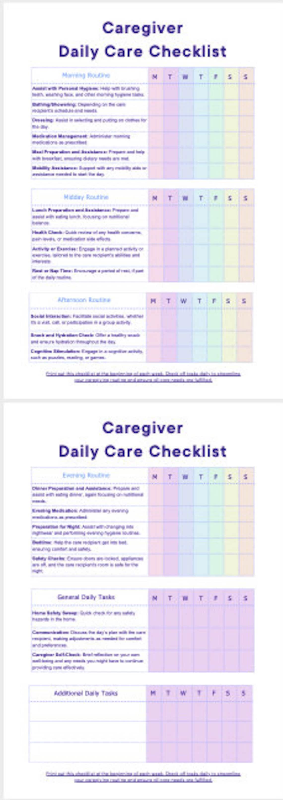Daily Care Checklist for Caregivers - Etsy