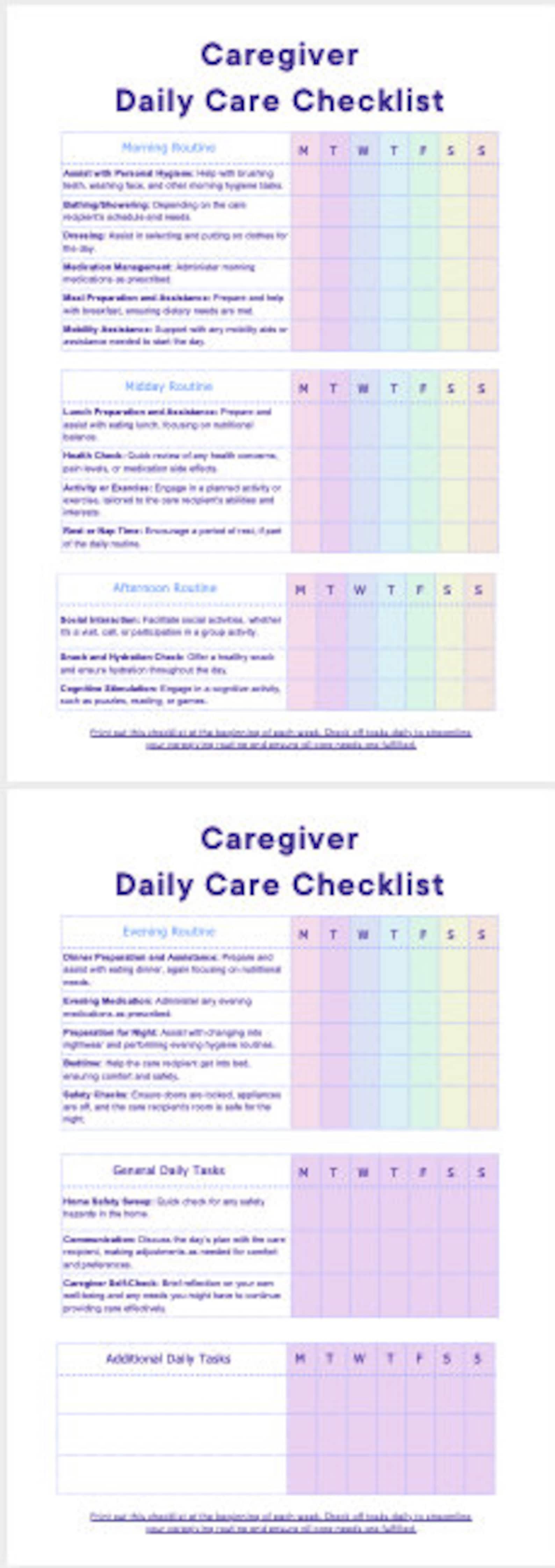 Daily Care Checklist for Caregivers - Etsy