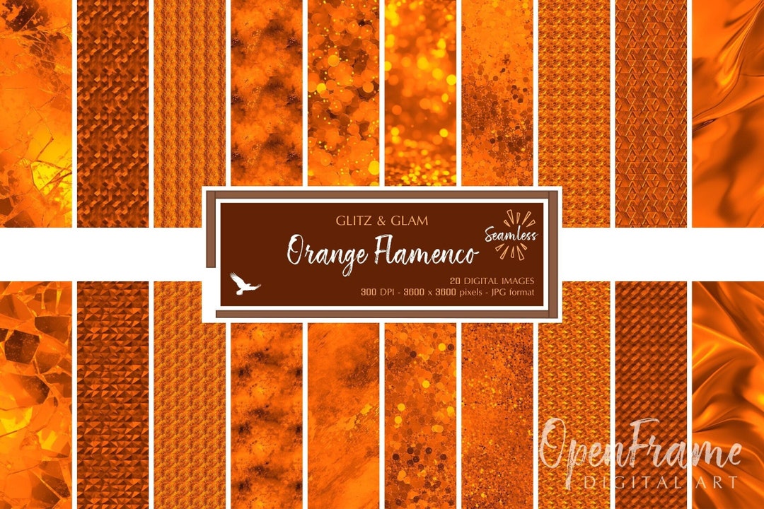 Orange Flamenco Glitz & Glam Digital Paper - Bright Orange Texture ...