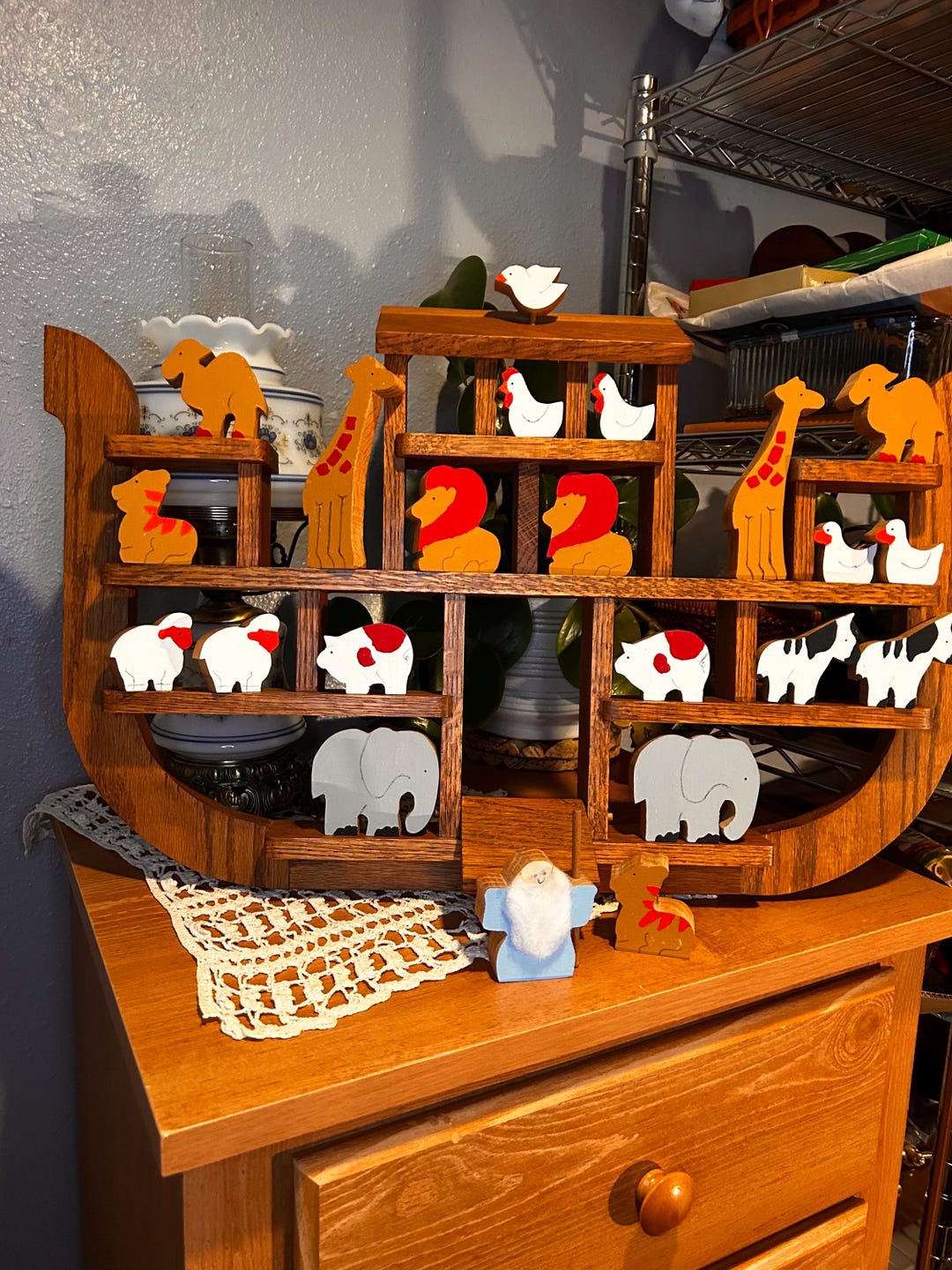 Vintage Wooden Block Noahs Ark Set. Wall Hanging Animals and Noah ...