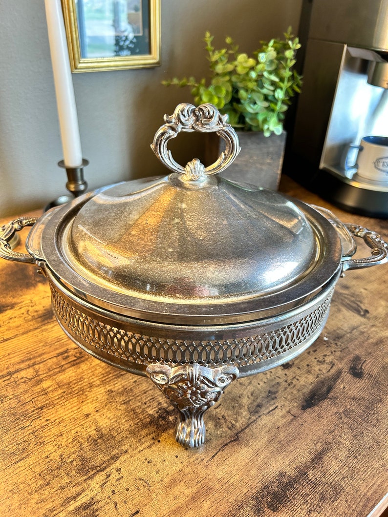 Vintage Silver Plated Elegant Chafing Dish W/ Pyrex Glass Warming Casserole 448 - Etsy