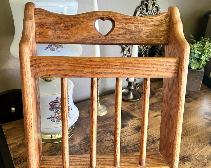 Oak Magazine Book Rack Wall Holder Wood Spindles Vintage. Handmade and ...